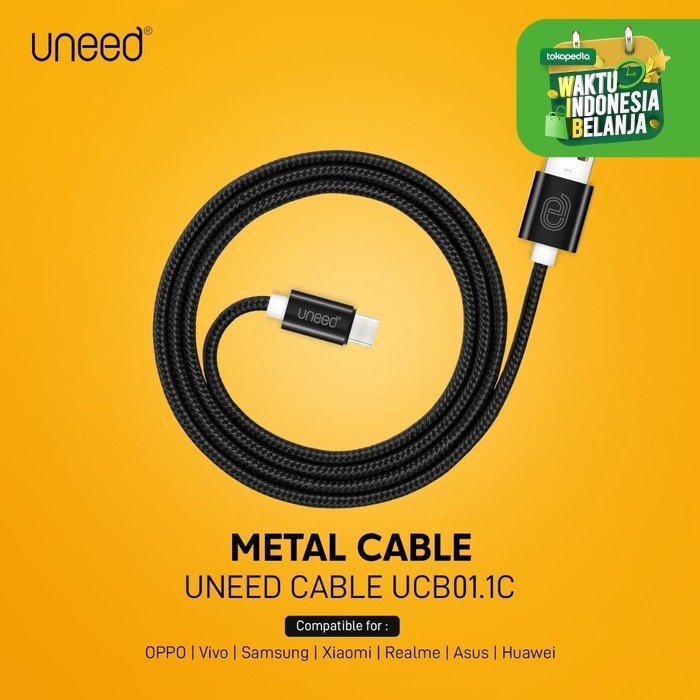 Uneed Nylon Kabel Data Type C 2M Max Current 2.1A - UCB01.1C