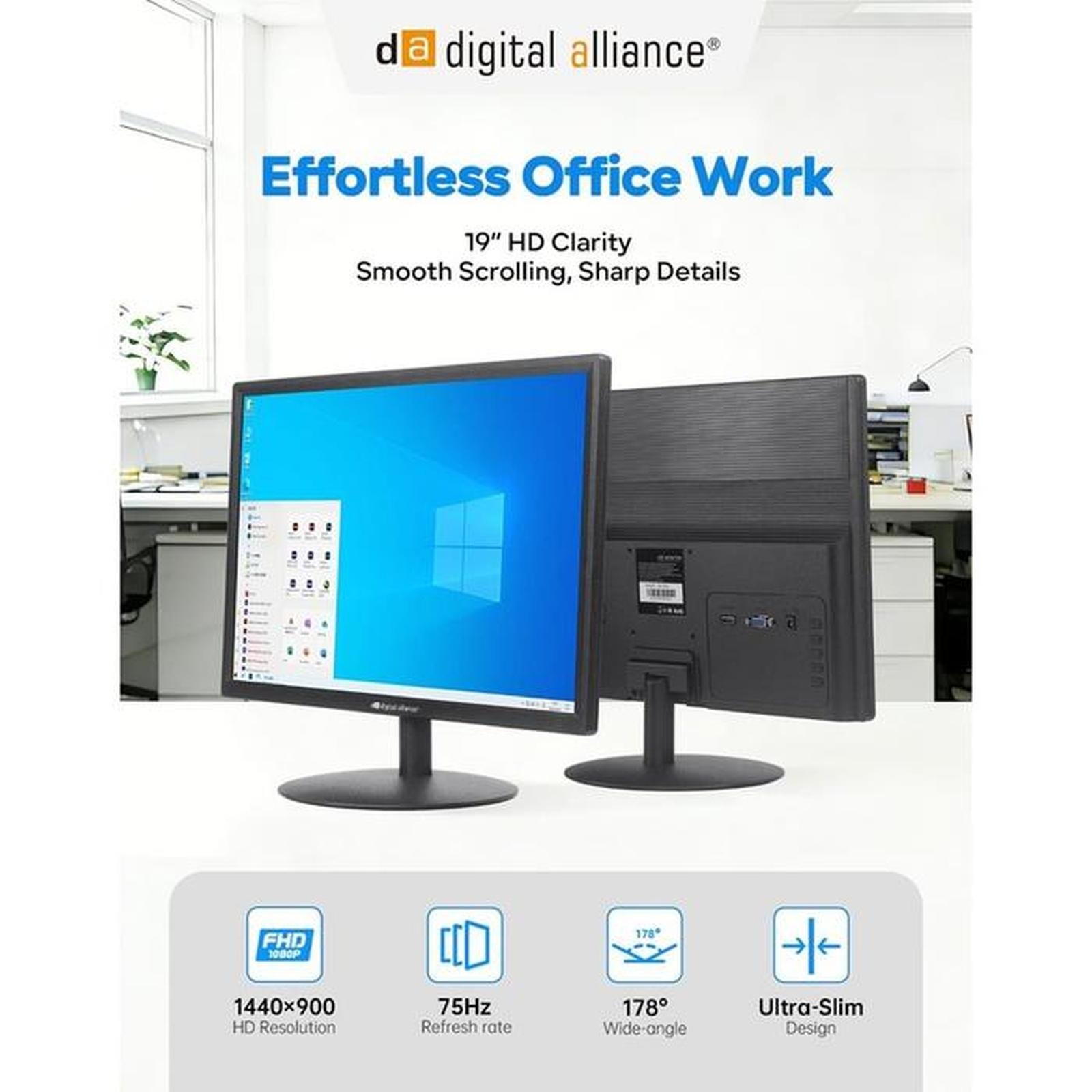 MONITOR DIGITAL ALLIANCE 22"-DA22 BGS75T FHD 1080P 5MS 75Hz VGA HDMI BLACK